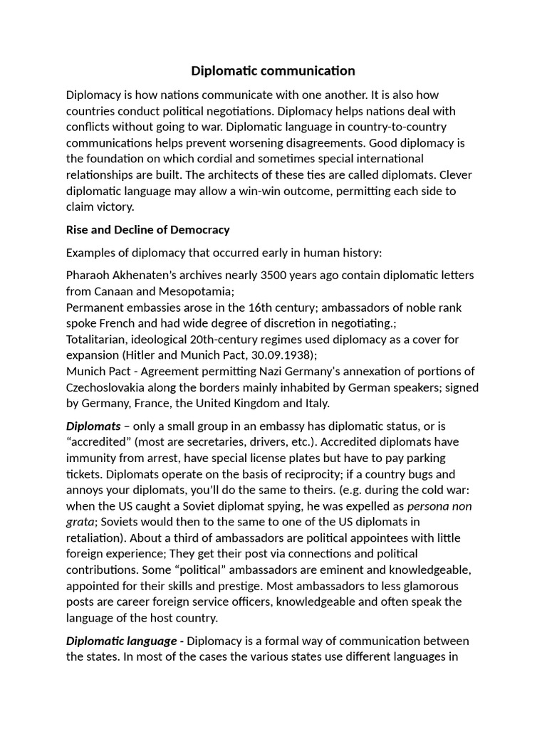 Diplomatic Communication | PDF | Diplomacy | French Language
