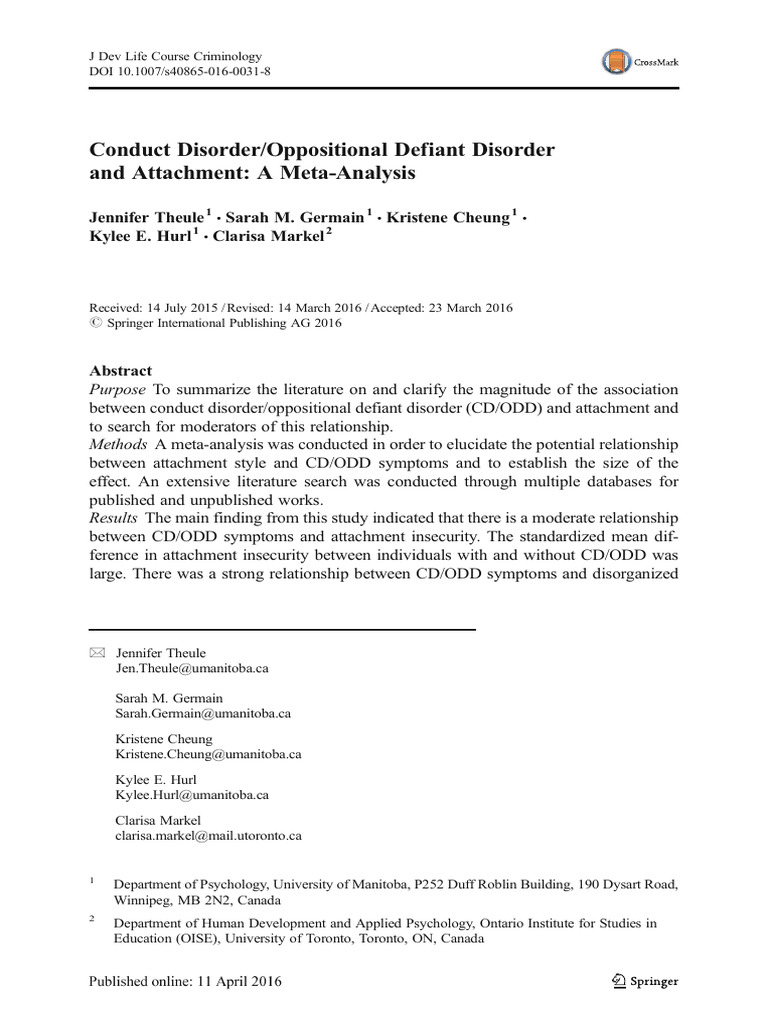 Conduct Disorder - Oppositional Defiant Disorder MetaAnalysis | PDF ...