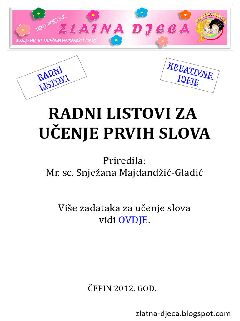 Radni Listovi Abeceda - Zlatna Djeca | PDF