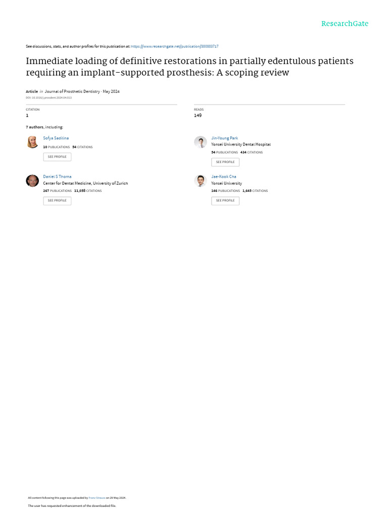 Immediate Loading of Definitive Restorations in Partially Edentulous ...