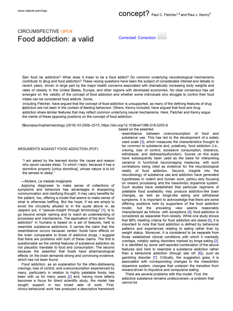 Food Addiction: Validity Debate | PDF | Food Addiction | Reward System