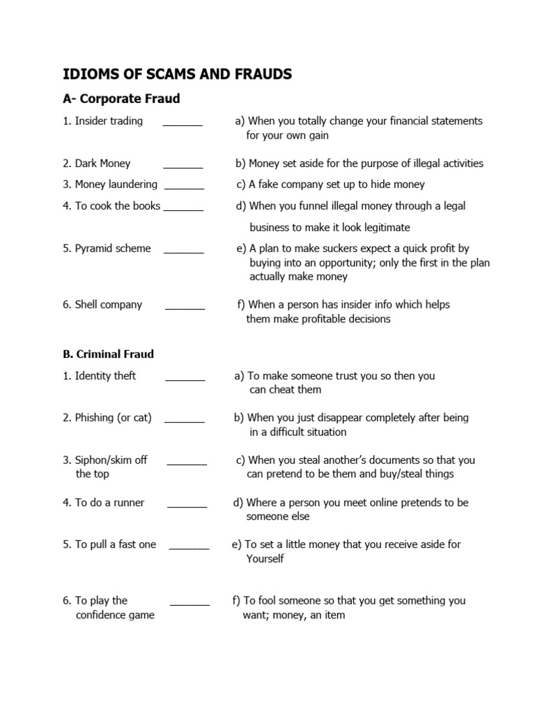 IDIOMS OF SCAMS AND FRAUDS | PDF | Fraud | Crimes