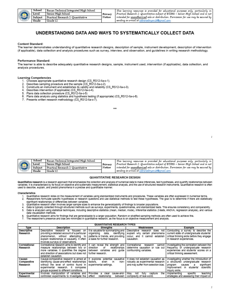 Q2 W1-4 Understanding Data and Ways To Systematically Collect Data | PDF | Statistics | Sampling ...