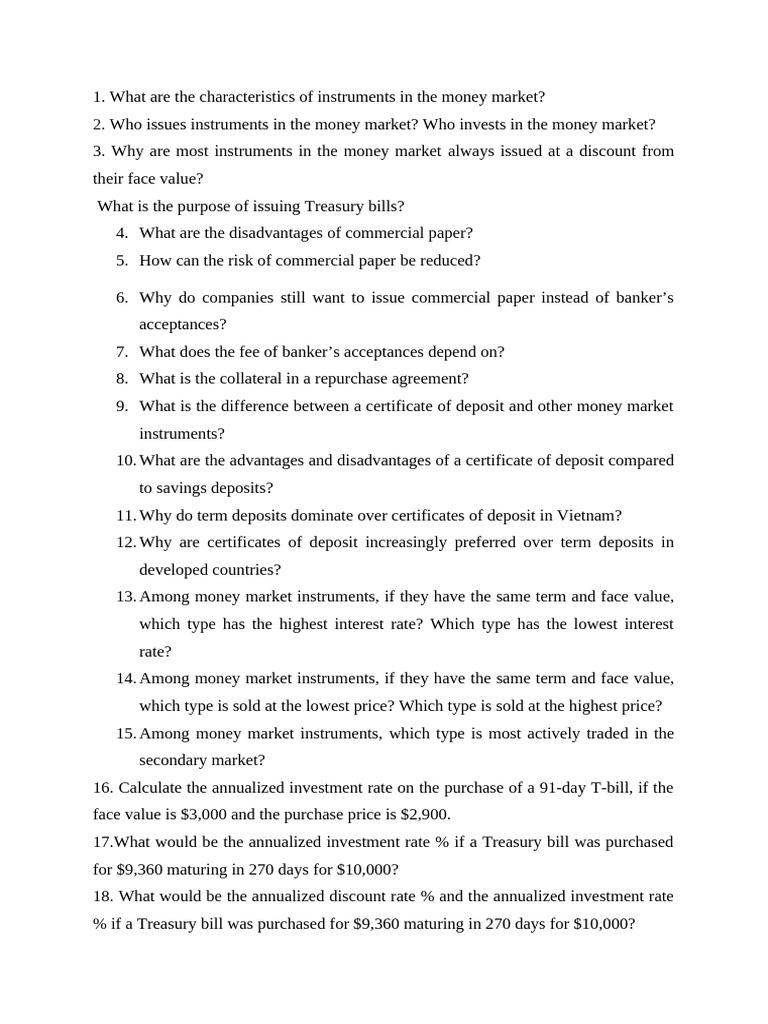 The Money Market Questions | PDF | Money Market | Discounting