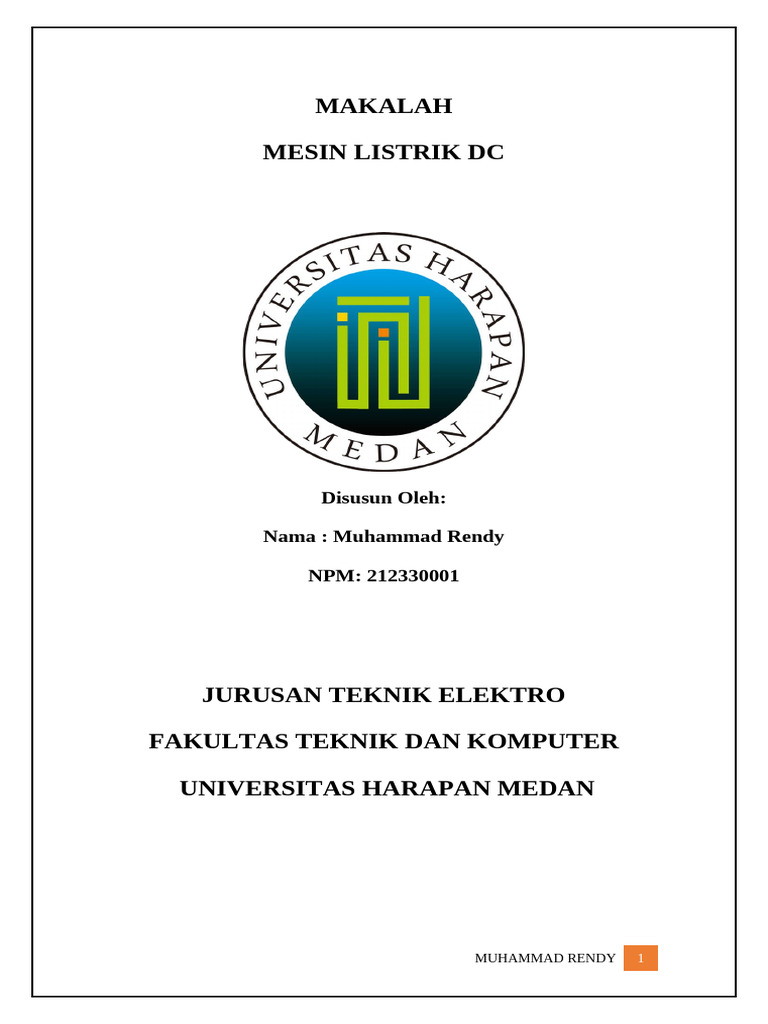 Makalah Mesin Listrik DC (Muhammad Rendy.212330001) | PDF