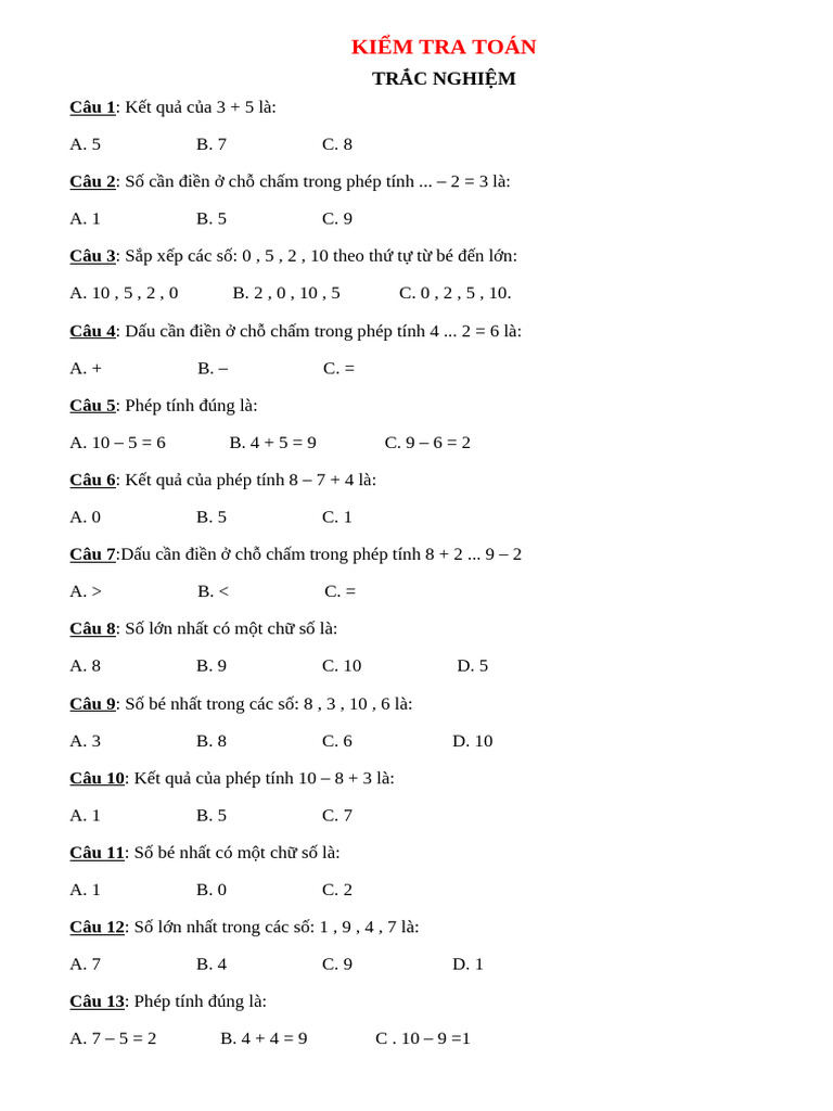 Bo de On He Toan Tieng Viet Lop 1 Len 2 | PDF