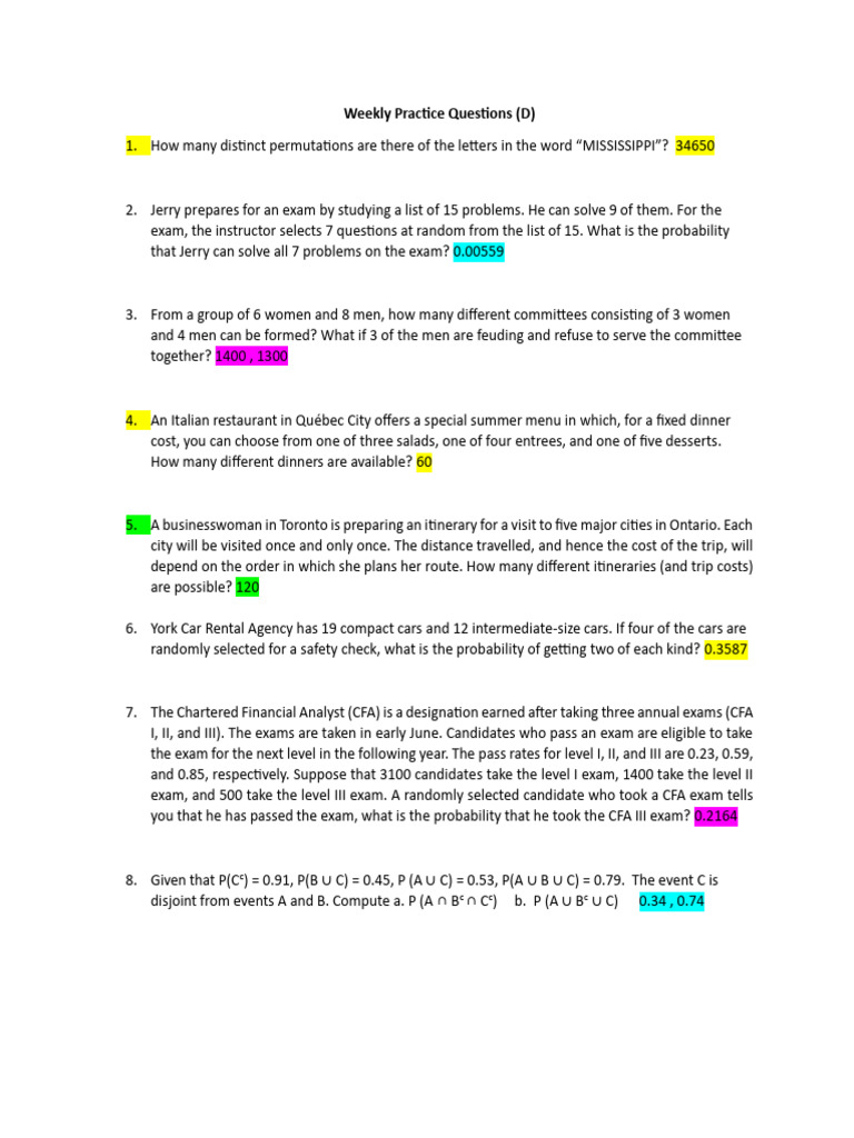 WeeklyPracticeQuestions (D) F24 | PDF