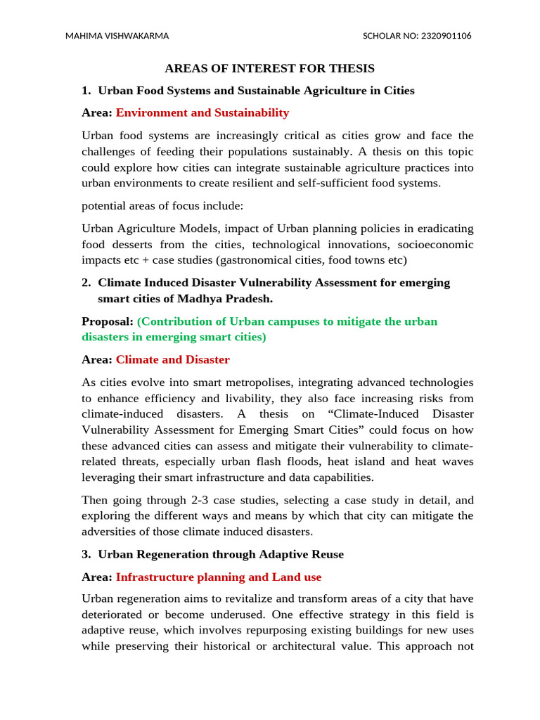 Areas of Interest For Thesis | PDF | Sustainability | Agriculture