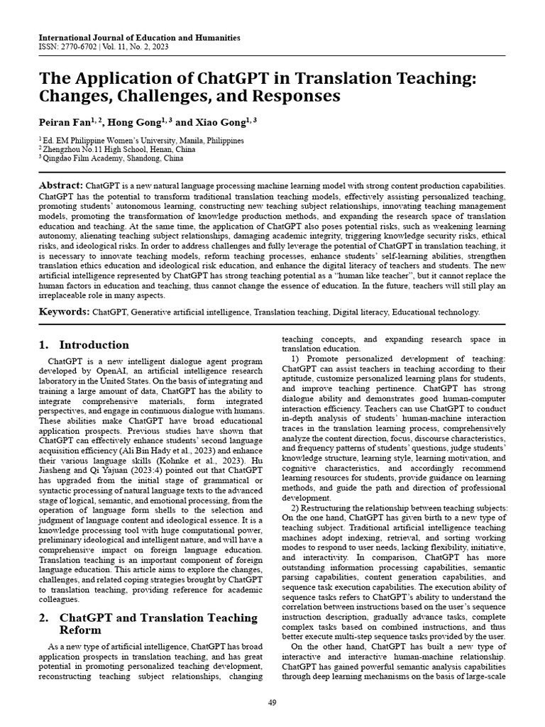 ChatGPT's Impact on Translation Teaching | PDF | Artificial ...