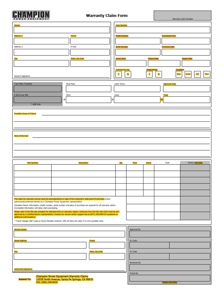 Warranty Claim Form - Electronic HL | PDF