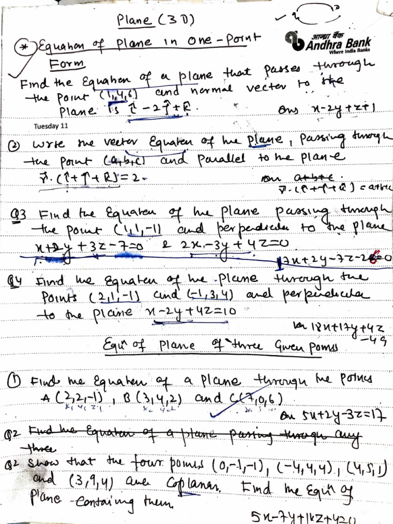 Planes Important Questions | PDF