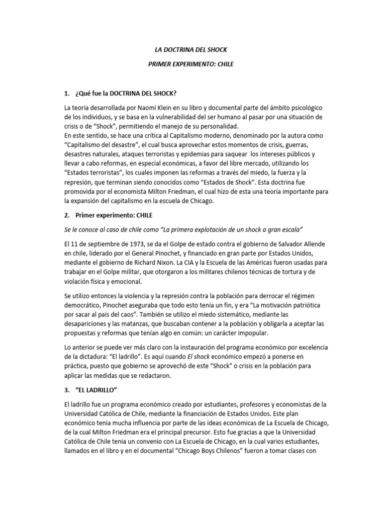 La Doctrina Del Shock | PDF | Milton Friedman | Chile