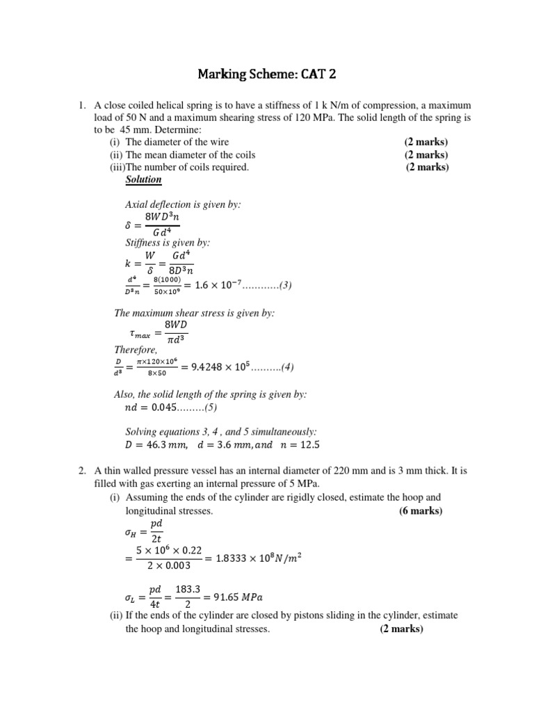 CAT 2 -Marking scheme | PDF | Stress (Mechanics) | Continuum Mechanics