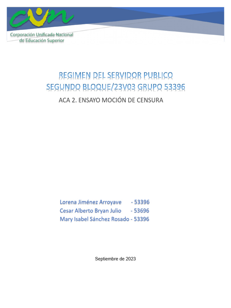 Aca 2 Regimen SP Entrega Ensayo Moción de Censura | PDF | Ciencias Políticas | Gobierno