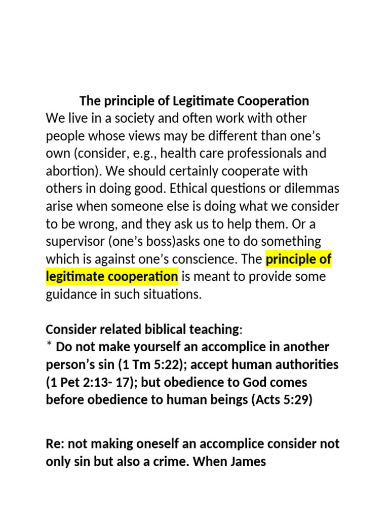 The Principle of Legitimate Cooperation | PDF | Physician