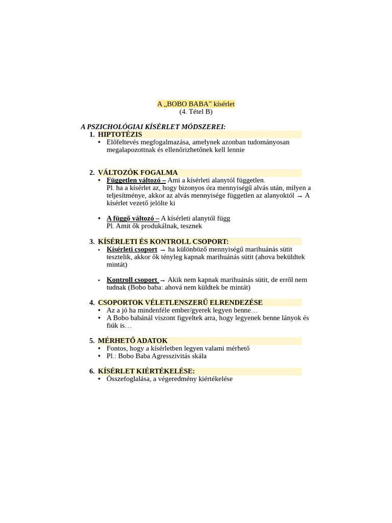 BOBO BABA Kísérlet 4. B | PDF