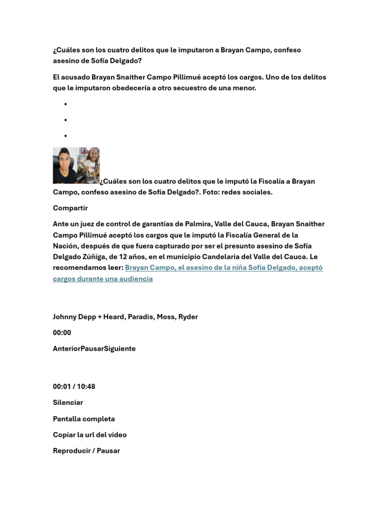 Delitos de Brayan Campo por Caso Sofía | PDF | Novela negra, policíaca y suspenso