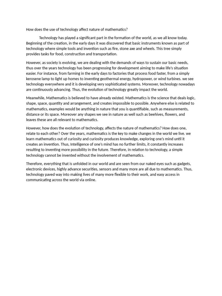 How Does The Use of Technology Affect Nature of Mathematics | PDF ...