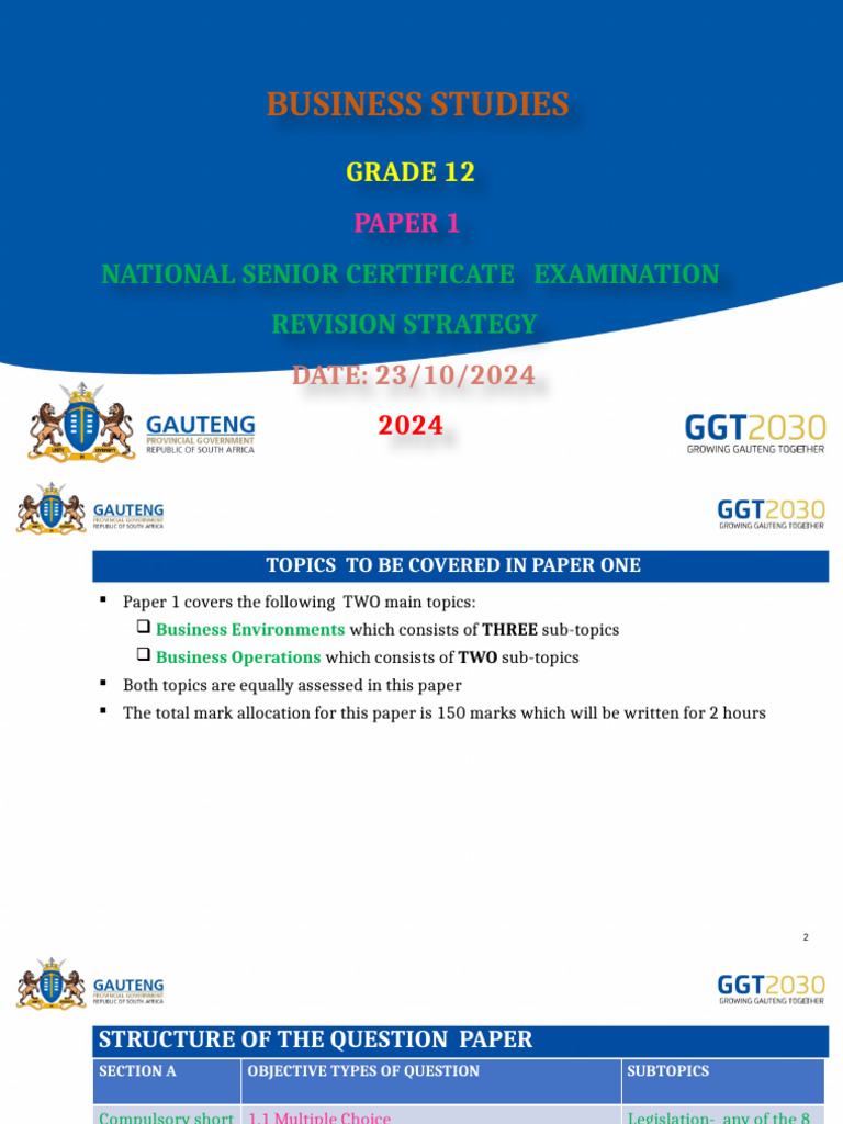 Paper 1 BSTD Grade 12 Last Push Strategy Oct 2024 | PDF | Strategic ...