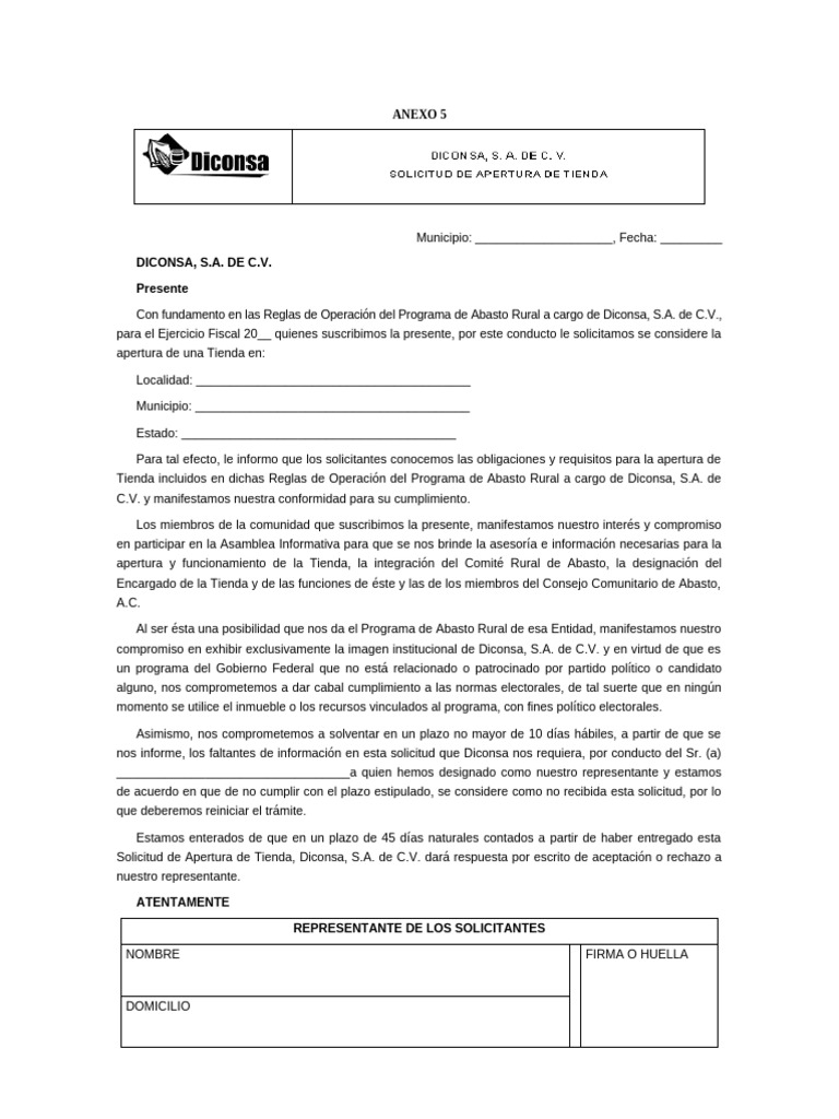 Solicitud de Apertura de Tienda Diconsa | PDF | Gobierno