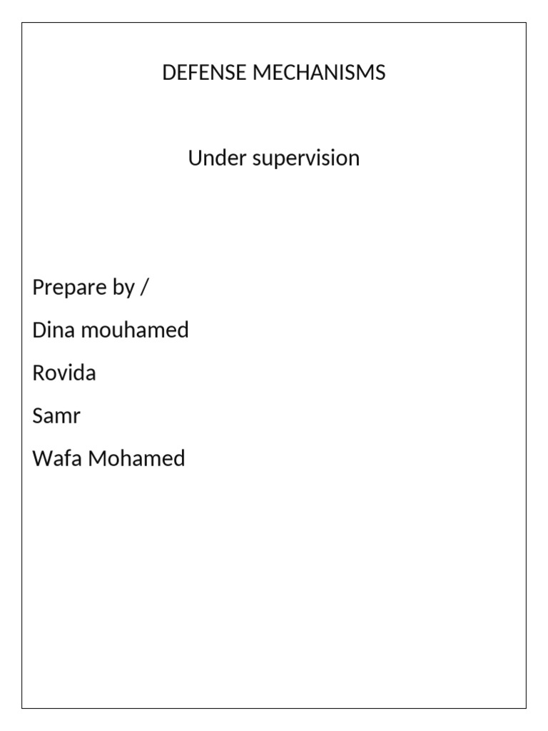 Defense Mechanism | PDF | Id | Psychology