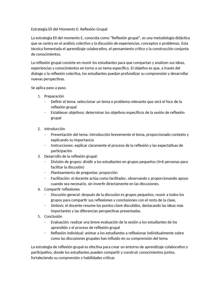 Reflexion Grupal | PDF | Aprendizaje | Evaluación