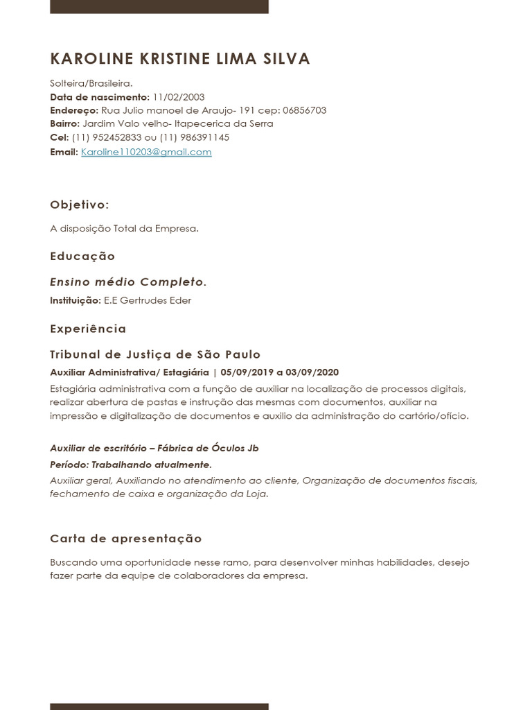 Currículo de Karoline Kristine Lima | PDF | Carreira e Crescimento