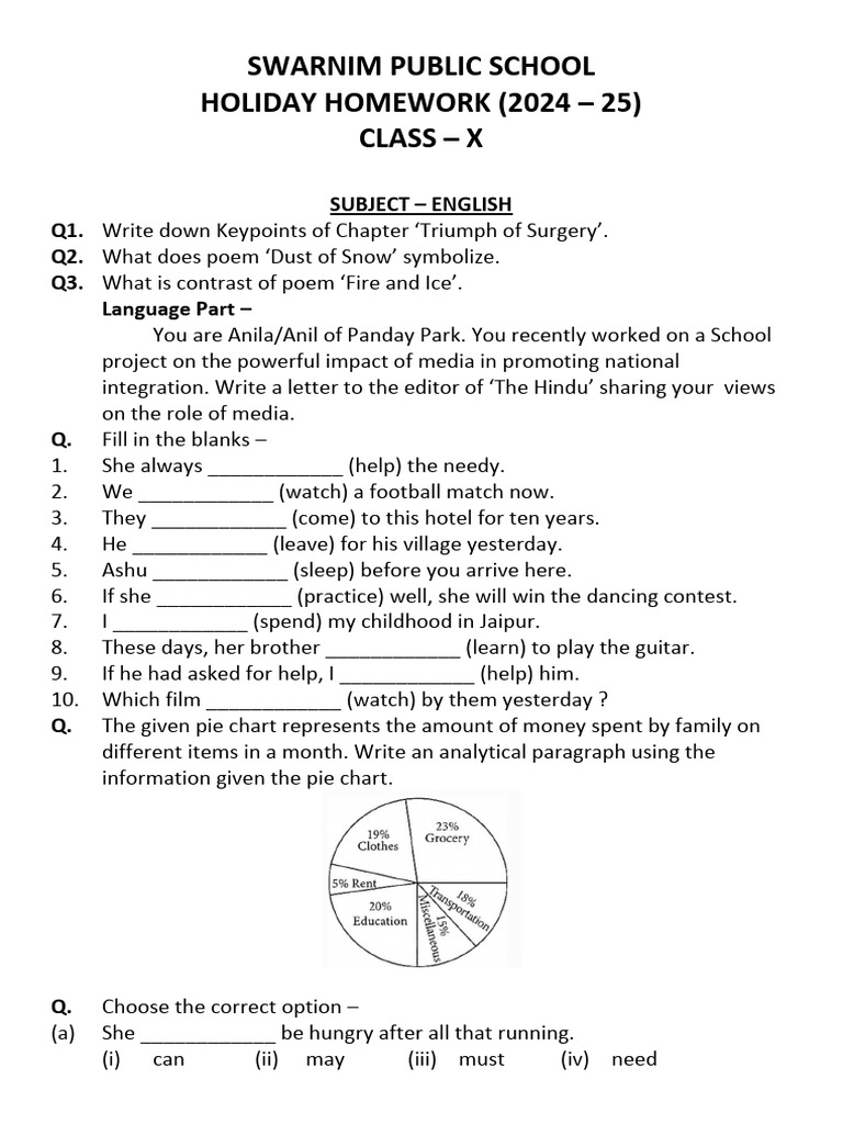 Holiday Homework Class 10 ...... | PDF