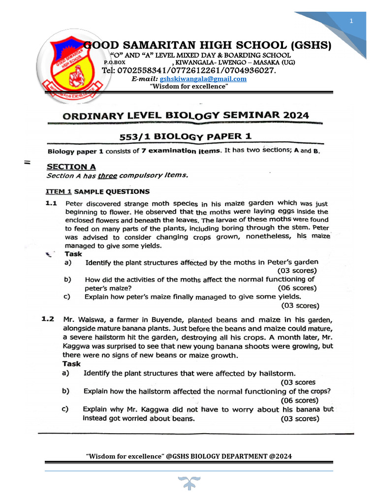 Seminar Items Biology Seminar GSHS 2024 Uce 2 | PDF