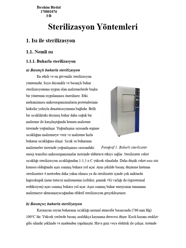 sterilizasyon yöntemleri | PDF