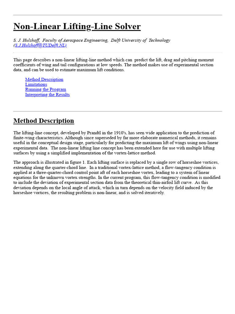 Aerodynamics - Lr.tudelft - NL Shulshoff NLLL Doc Manual Non-Linear Lifting-Line Solver | PDF ...