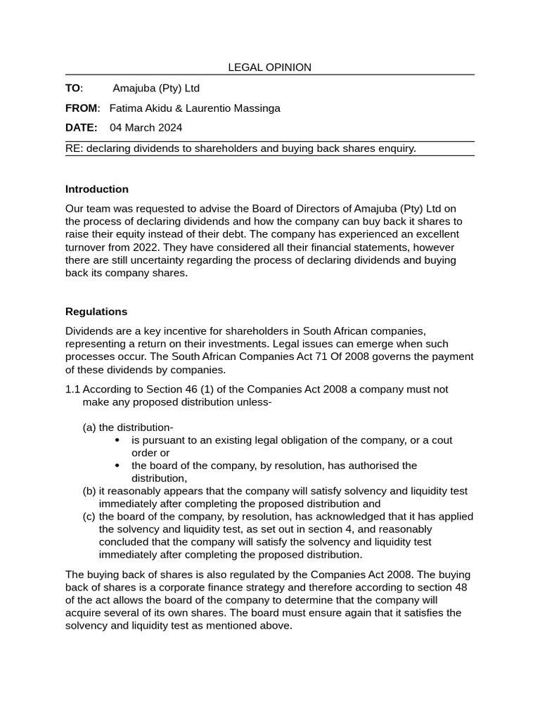 Legal Opinion | PDF | Business | Finance & Money Management