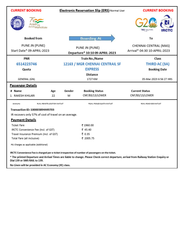 Gmail - Booking Confirmation On IRCTC, Train - 12163, 09-APR-2023 ...