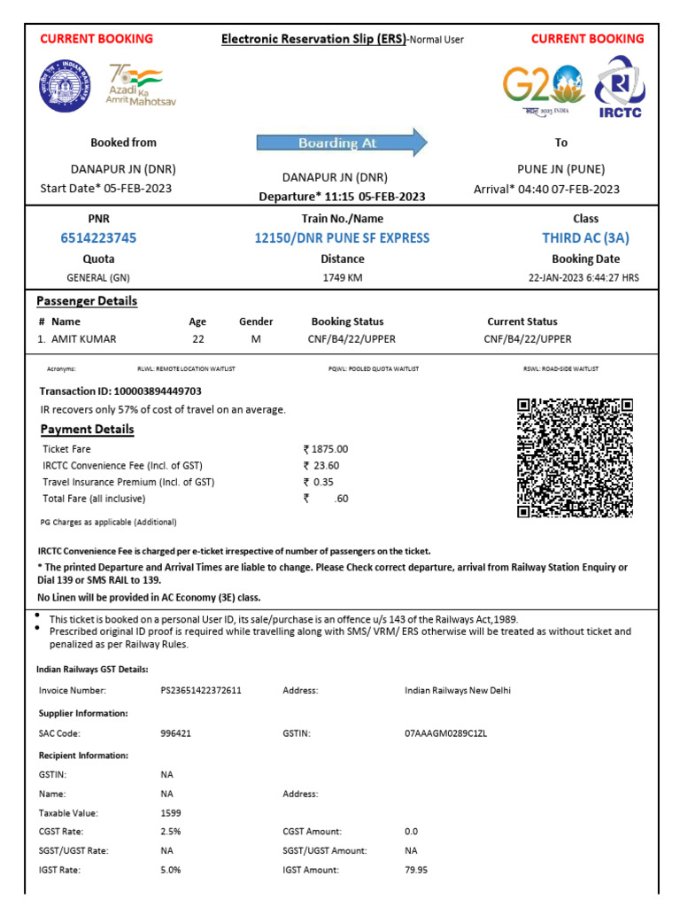 Gmail - Booking Confirmation On IRCTC, Train - 12150, 22-JAN-2023 ...