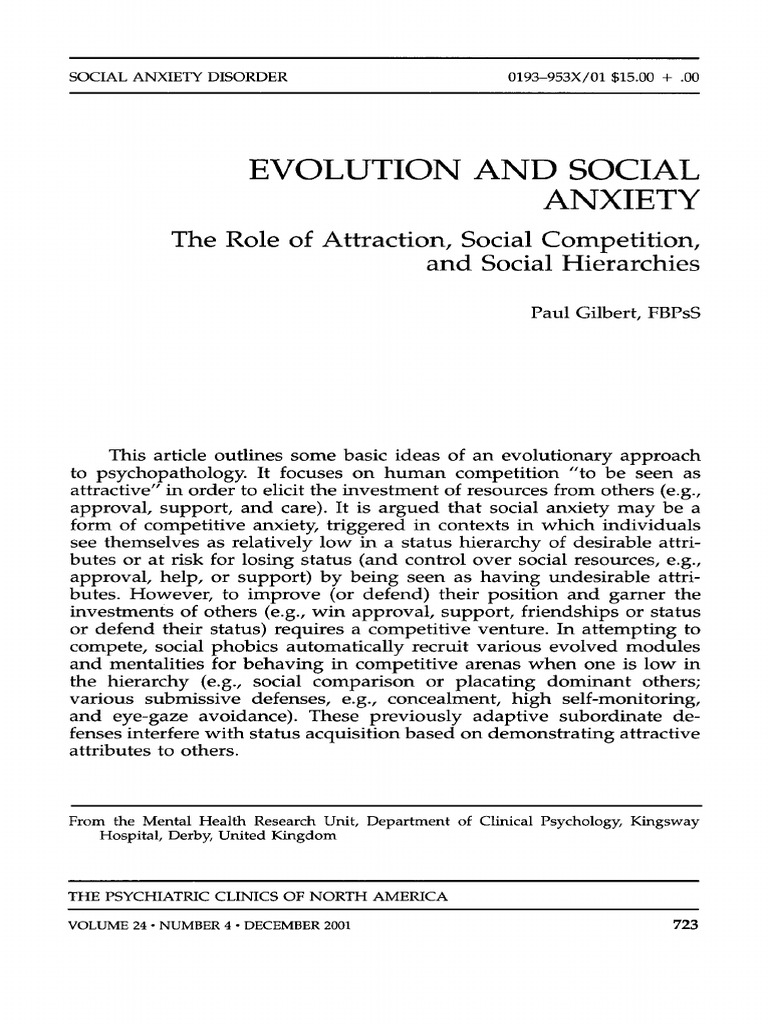 2001 - Evolution and Social Anxiety - The Role of Attraction, Social ...