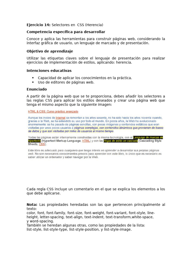 Ejercicio 14 Selectores en CSS (Herencia) | PDF | Red mundial ...