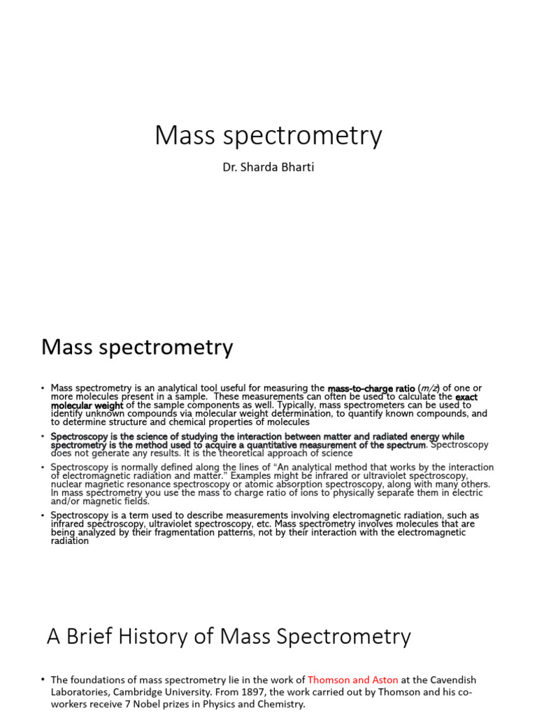 Lecture 9- Mass Spectrometry_SB | PDF | Mass Spectrometry | Spectroscopy