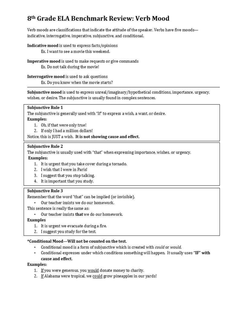 8th Grade ELA: Understanding Verb Moods | PDF | Language Mechanics ...