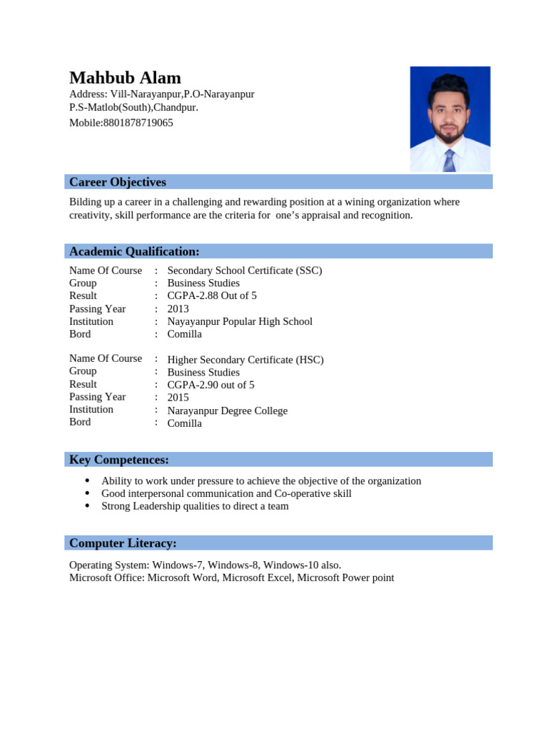 Mahbub Resume | PDF | Self-Improvement