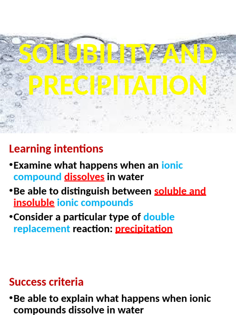 Solubility and Precipitation | PDF | Chemical Compounds | Ion