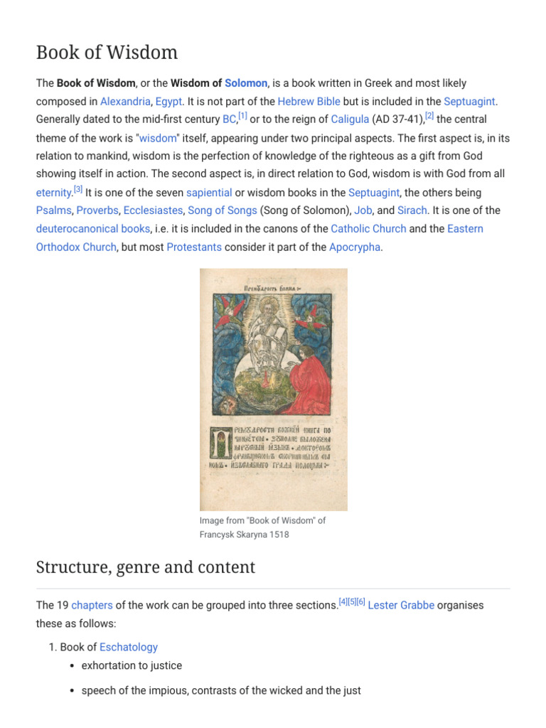 Overview of the Book of Wisdom | PDF | Religious Texts | Bible