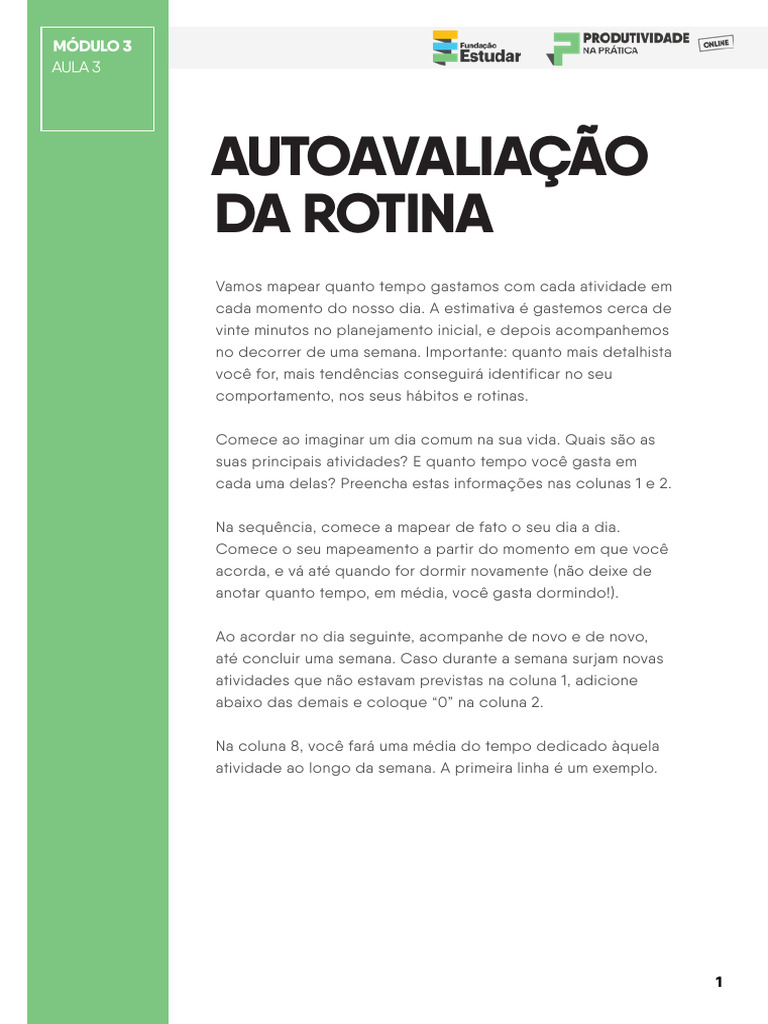 Tabela de Rotina | PDF