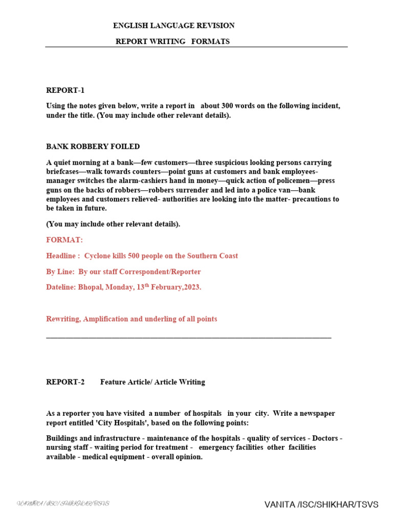 All Formats of Report Writing Directed Writing Tsvs | PDF