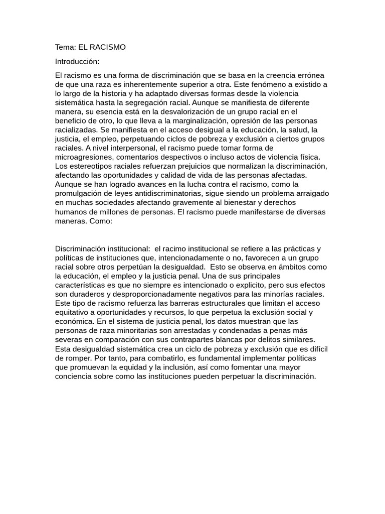 Racismo: Definición y Consecuencias | PDF
