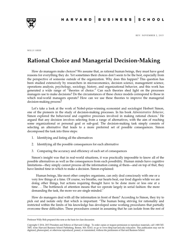 Rational Choice and Managerial Decision-Making | PDF | Decision Making | Rationality