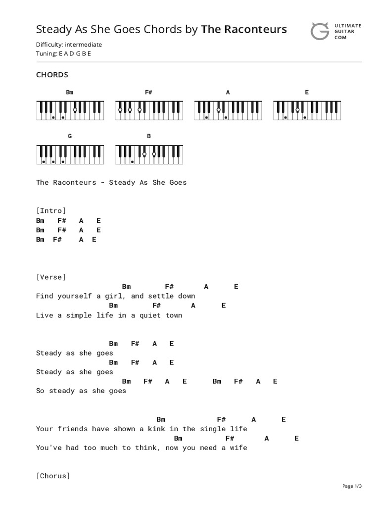 Steady As She Goes Chords and Lyrics | PDF | Song Structure | Popular Music