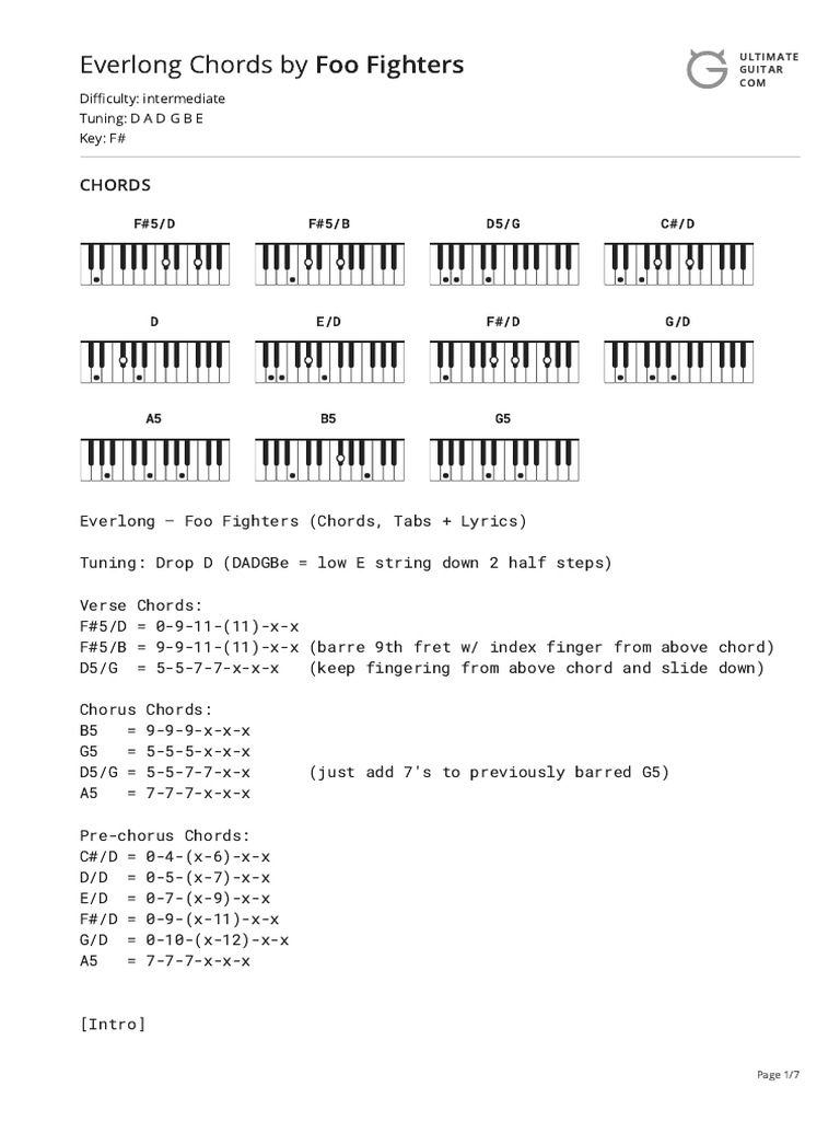 Everlong Chords by Foo Fighters | PDF | Elements Of Music | Musical Techniques