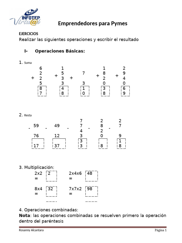 Ejercicios de Matemáticas para PYMES | PDF | Porcentaje | División ...