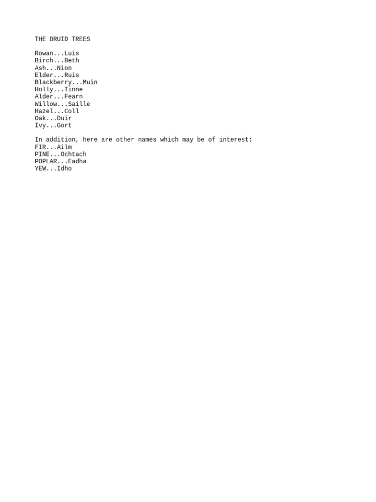 Conquests of The Longbow - The Legend of Robin Hood - Druid Tree Names ...