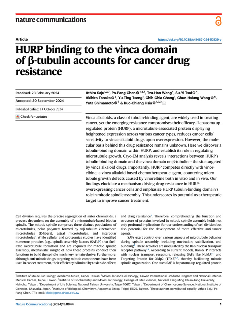 HURP Binding To The Vinca Domain of - Tubulin Accounts For Cancer Drug ...